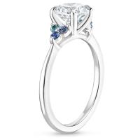 China Lab Created Sapphire Capella Three Stone Lab CZ Ring Set with 9x7mm Blue Oval Lab Created Sapphire for sale