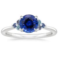 China Lab Created Sapphire Capella Three Stone Lab CZ Ring Set with 9x7mm Blue Oval Lab Created Sapphire for sale