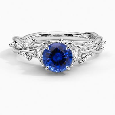 China Sapphire Secret Garden CZ RingSet with 6mm Premium Blue Round Sapphire for sale