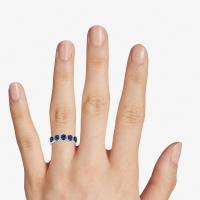 China Blue Oval Lab Created Sapphire and CZ Five-Stone Ring With Silver for sale