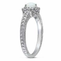 China 5.0mm Heart-Shaped Opal and 1/8 CT. T.W. CZ Frame Ring in Sterling Silver for sale
