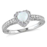 China 7.0mm Lab-Created Opal and White Sapphire Frame Ring in Sterling Silver for sale