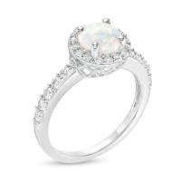 China 7.0mm Lab-Created Opal and White Sapphire Frame Ring in Sterling Silver for sale