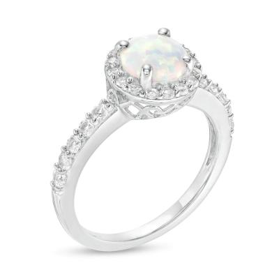 China 7.0mm Lab-Created Opal and White Sapphire Frame Ring in Sterling Silver for sale