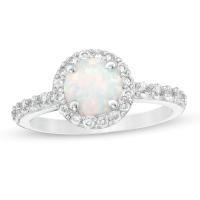 China 7.0mm Lab-Created Opal and White Sapphire Frame Ring in Sterling Silver for sale