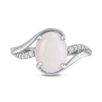 China Oval Lab-Created Opal Celtic Love Knot Side Accent Ring in Sterling Silver for sale