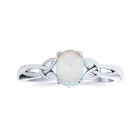 China Oval Lab-Created Opal Celtic Love Knot Side Accent Ring in Sterling Silver for sale