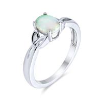 China Oval Lab-Created Opal Celtic Love Knot Side Accent Ring in Sterling Silver for sale