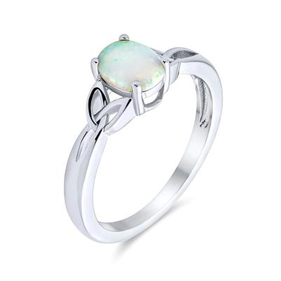 China Oval Lab-Created Opal Celtic Love Knot Side Accent Ring in Sterling Silver for sale