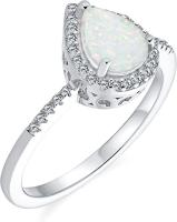 China Petite Gemstone Micro Pave CZ Halo Created White Opal Ring Pear Shape Teardrop for sale