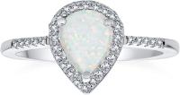 China Petite Gemstone Micro Pave CZ Halo Created White Opal Ring Pear Shape Teardrop for sale