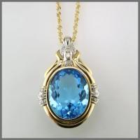 China 14K Round Cut Blue Topaz And CZ Pendant Enhance For Women for sale