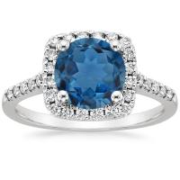 China Heart Shaped Blue Topaz and CZ Accent Three Stone Promise Ring 10K White Gold for sale