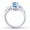 China Classic Swiss Blue Topaz And CZ Three Stone Engagement Ring 925 Sterling Silver for sale
