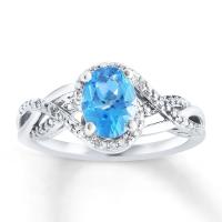 China Classic Swiss Blue Topaz And CZ Three Stone Engagement Ring 925 Sterling Silver for sale