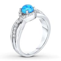 China Lab Created Blue Opal Ring White Topaz With 925 Sterling Silver for sale
