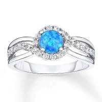 China Lab Created Blue Opal Ring White Topaz With 925 Sterling Silver for sale