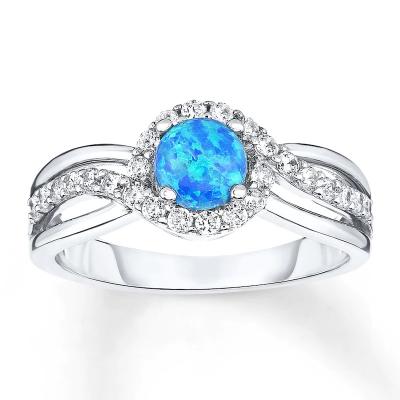 China Lab Created Blue Opal Ring White Topaz With 925 Sterling Silver for sale