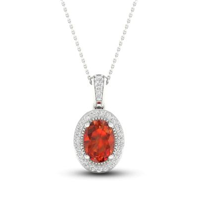 China Natural Citrine Lab Created White Sapphire Necklace 10K White Gold 18