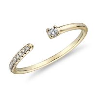 China With 9k Yellow Gold Delicate Pavé Split Bar Diamond  Engagement Ring for sale