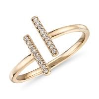 China With 9k Yellow Gold Delicate Pavé Split Bar Diamond  Engagement Ring for sale