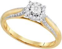 China 9K Yellow Two Tone Gold Round Diamond Halo Circle Engagement Ring - Prong Set Solitaire Center Setting Shape for sale