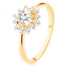 China Ring made of yellow 9K gold - clear zircon sun, glossy narrow shoulders for sale