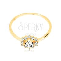China Ring made of yellow 9K gold - clear zircon sun, glossy narrow shoulders for sale