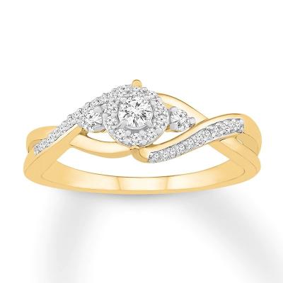 China Diamond Ring 1/4 ct tw Round 9K Yellow Gold Wedding Ring for sale