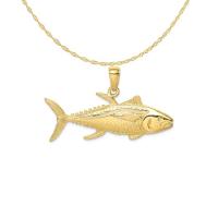 China 10K Yellow Gold Polished Engraved Dolphins Pendant Charm With 14K Yellow Gold Lightweight Rope Chain Necklace for sale