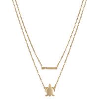 China 14K Gold Flash-Plated Cubic Zirconia Bar and Turtle 2-Piece Necklace Set with Extender for sale