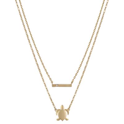 China 14K Gold Flash-Plated Cubic Zirconia Bar and Turtle 2-Piece Necklace Set with Extender for sale