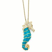 China 925 Sterling Silver Gold Plated Enameled Cubic Zirconia Cz Seahorse 18 Inch Chain Necklace Pendant Charm Sea Life for sale