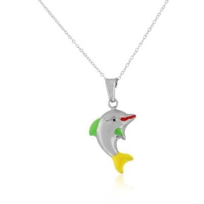 China 925 Sterling Silver 3D Enamel Dolphin Charm Pendant Necklace for sale