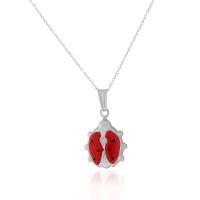 China 925 Sterling Silver 3D Red Enamel Ladybug Charm Pendant Necklace for sale