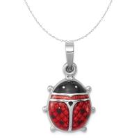 China 925 Sterling Silver 3D Red Enamel Ladybug Charm Pendant Necklace for sale