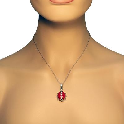 China 925 Sterling Silver 3D Red Enamel Ladybug Charm Pendant Necklace for sale