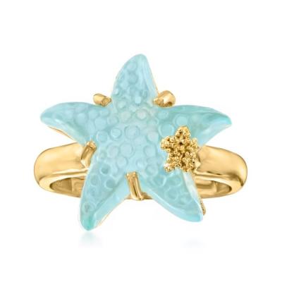 China Italian Tagliamonte 16mm Blue Venetian Glass Starfish Ring in 18kt Gold Over Sterling for sale