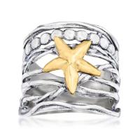 China Sterling Silver and 14kt Yellow Gold Multi-Row Starfish Ring for sale
