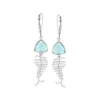 China Larimar Fish Bone Drop Unique Gems Earrings in Sterling Silver for sale