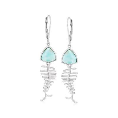 China Larimar Fish Bone Drop Unique Gems Earrings in Sterling Silver for sale