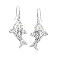 China Larimar Fish Bone Drop Unique Gems Earrings in Sterling Silver for sale