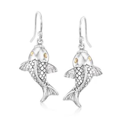 China Sterling Silver Bali-Style Koi Fish Drop Earrings with 18kt Yellow Gold for sale