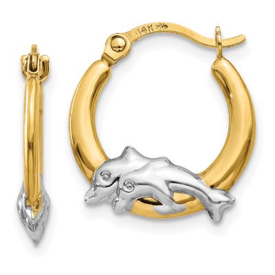 China 14k Yellow Gold Dolphin Hoop Earrings Ear Hoops Set Animal Sea Life Fine Jewelry For Women Gifts For Her for sale