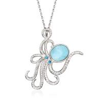 China Larimar Octopus Pendant Necklace In Sterling Silver With CZ Accents for sale