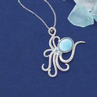 China Larimar Octopus Pendant Necklace In Sterling Silver With CZ Accents for sale