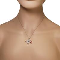 China Sea Life Red Enamel White Clear CZ Fish Pendant Necklace 925 Sterling Silver for sale