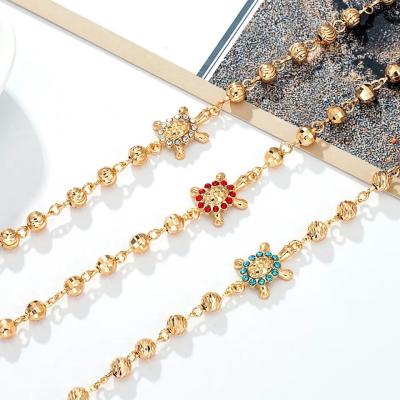 China Gold Plated Inlaid Multicolor Zircon Laser Beaded Turtle Charm Bracelet For Kids for sale