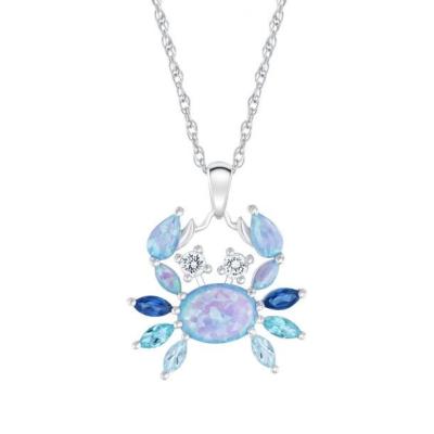 China Created Opal / Created Sapphire Sea Life Pendant , Created Topaz Crazy Crab Pendant for sale