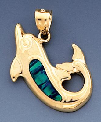 China Kids Women Men 14k Gold 28.29mm Dolphin Pendant With Inlaid Opal for sale